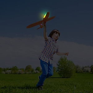 17.5" Large Airplane Toys with Launcher, 2 Flight Modes LED Light Foam Glider Planes, Outdoor Flying Toys for Kids Xmas Birthday Gifts for 4 5 6 7 8 9 10 Year Old Boys Girls (2 Pack)