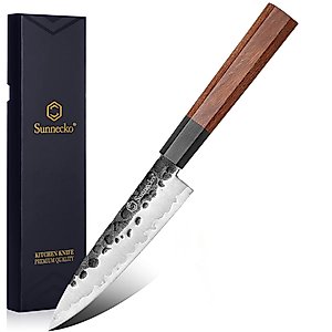 Sunnecko 5.5 Inch Fruit Knife, Kitchen Paring Knife Japanese 9CR18MOV 3-Layered High Carbon Stainless Steel Pearing Knife Wood Handle for Fruit
