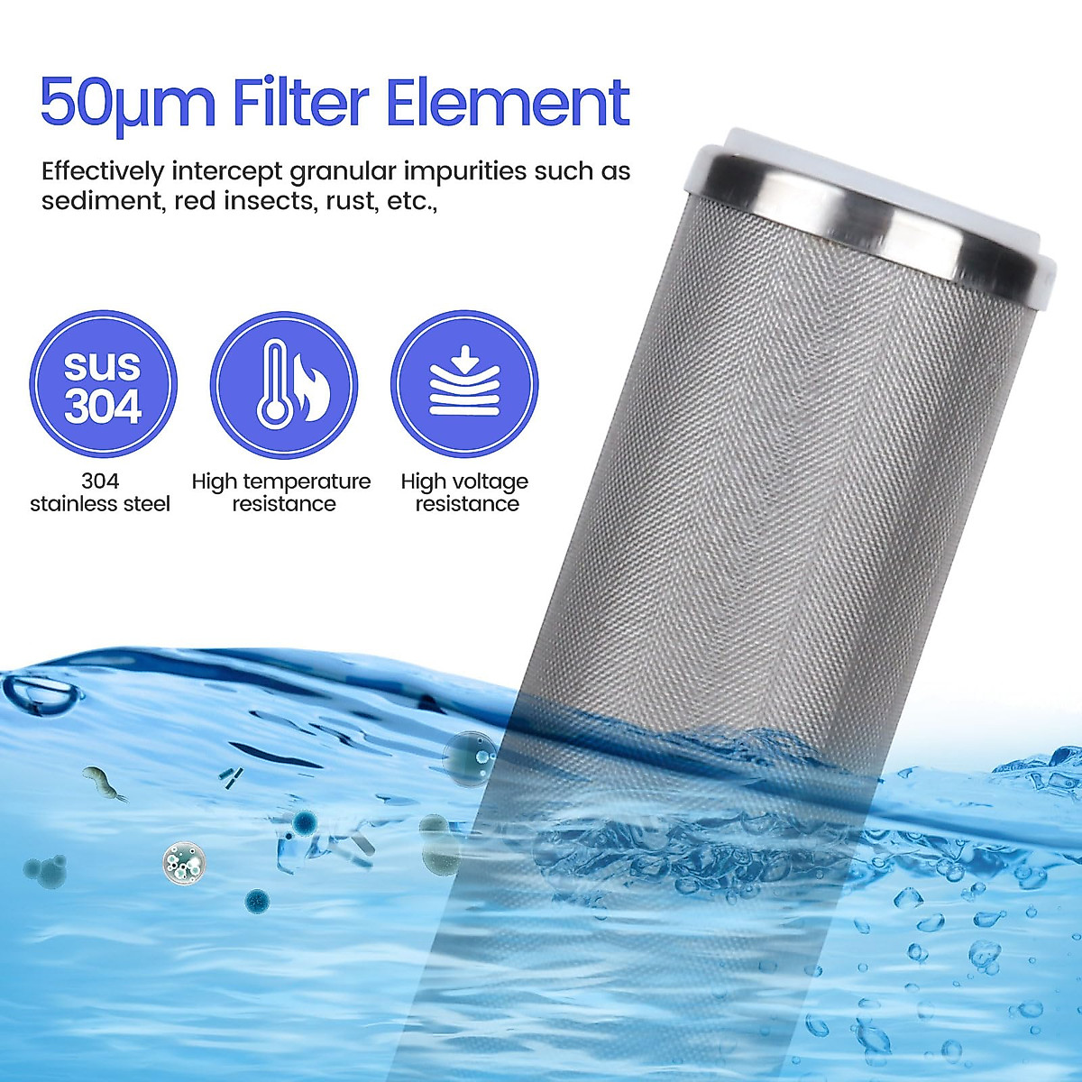 Amwater Stainless Steel Re-Cleanable Wire Mesh Filter Cartridge 20 "Length,2.5 "OD(10 Micron)