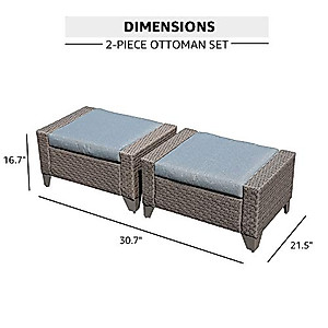 SUNSITT Patio Furniture Ottoman Outdoor Wicker Footstool with Waterproof Furniture Cover