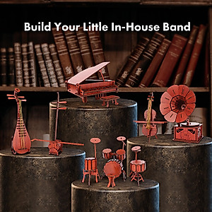 6-in-1 3D Puzzles Music Instrument Set for Adults/Kids with Piano, Gramophone, Drum-kit, Cello, Erhu, and Pipa, for Wooden Decorations, Wood Craft Jigsaw Puzzle for 6 Age up