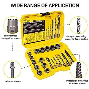 TOPEC Screw Extractor Set, 26 Piece Bolt Extractor Kit and Left Hand Drill Bit with Hex Adapter, Easy Out Stripped Lug Nut Remover Socket for Stripped, Damaged, Rounded-Off, Rusted Bolts, Nuts&Screws