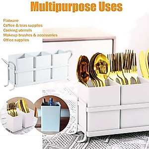 NelyBet White Metal Utensil Caddy, 3 Compartments, Portable Design, Perfect for Countertop, Outdoor, and Camping