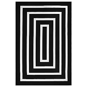 Lanffia Black and White Area Rug 6x9ft Contrasting Geometric Modern Stripe Symmetrical Indoor Outdoor Rug Machine Washable Extra Large Rugs Woven Cotton Floor Carpet for Living Room/Balcony/Backyard