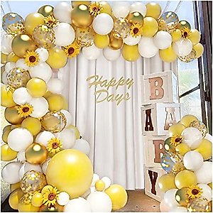 18Inch Sunflower Yellow Gold White Balloons Balloon Garland Arch Kit, Sunflower Bee Theme Birthday Baby Shower Wedding Party Decorations for Girl Boy
