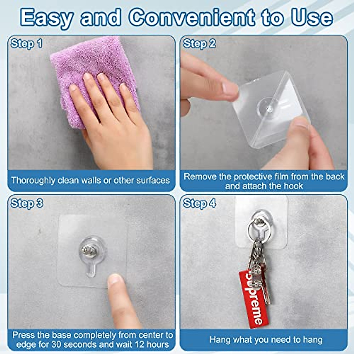 Self Adhesive Nails Wall Picture Hangers Without Nails Wall Hooks for Hanging 13.5 lbs Reusable Clear Wall Hangers Heavy Duty Sticky Hooks Seamless Reusable Hook for Bathroom Shower(20 Pieces)