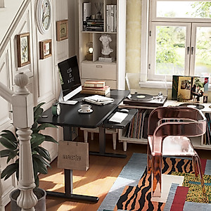 BANTI 55" x 24" Height Adjustable Electric Standing Desk with Keyboard Tray, Sit Stand up Desk with Splice Board, Black Frame/Black Top