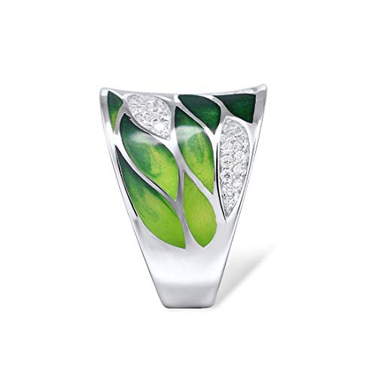 Santuzza 925 Sterling Silver Bamboo Leaves Ring White Cubic Zirconia Handmade Enamel Leaf Rings (7)