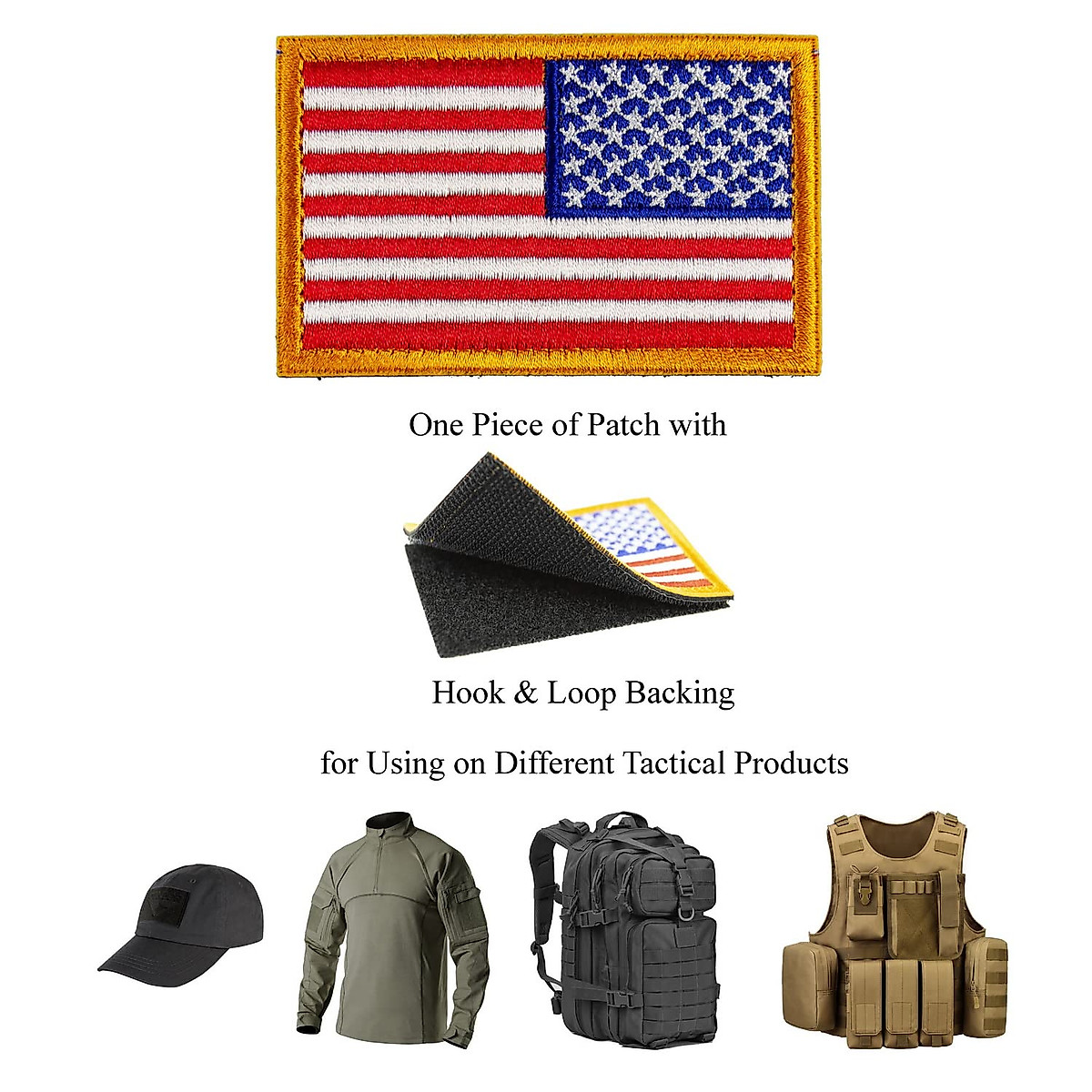 Tactical Patches of USA US American Flag Reverse, with Hook and Loop for Backpacks Caps Hats Jackets Pants, Military Army Uniform Emblems, Size 3x2 Inches
