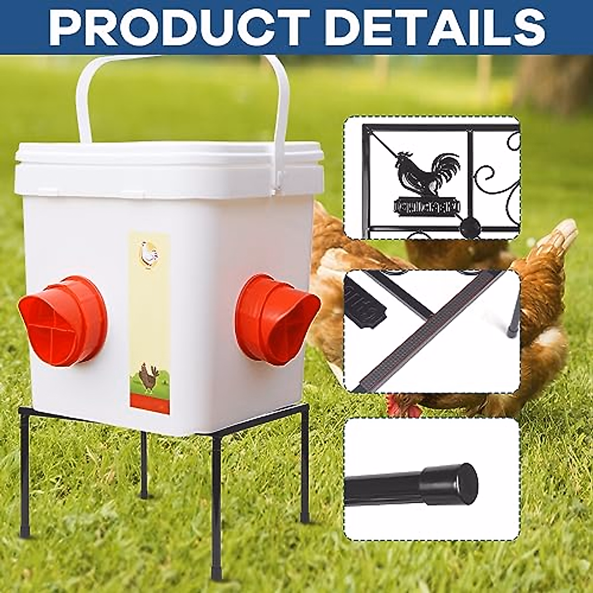 Metal Stand for Chicken Feeder Waterer, 2PCS Iron Stand Holder with Anti-Slip Strips for Buckets Barrels, Chicken Metal Stand for Feeder Waterer Port Indoor Outdoor Coop Poultry(Square)