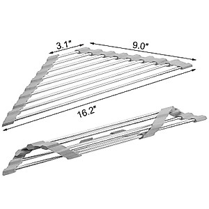 Fasmov 2 Pack Dish Drying Rack, 304-Stainless Steel Sink Organizer for Sponge, Brush, Scrubber, Soap Dispenser Holder, Corner Dish Drying Rack, Gray & Black