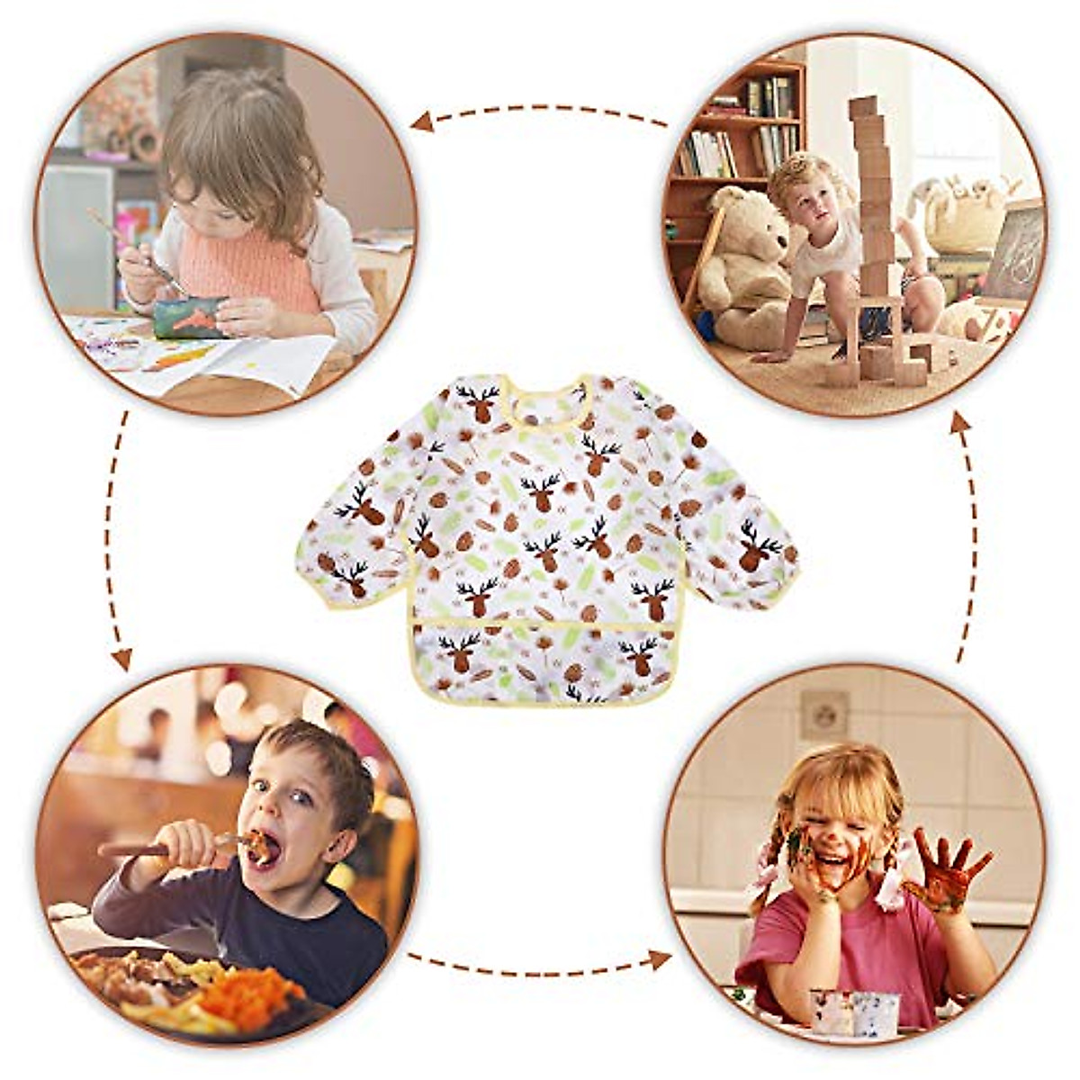 Accmor 3 Pack Long Sleeve Baby Bibs, Waterproof Sleeved Bib, Toddler Soft Bib for 6-24 Months