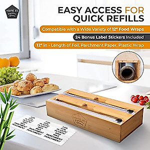 Home EC Foil and Plastic Wrap Organizer - Plastic Wrap Dispenser with Cutter, aluminum foil dispenser, aluminum foil organization and storage, Bamboo plastic saran wrap dispenser with cutter, 12" Roll