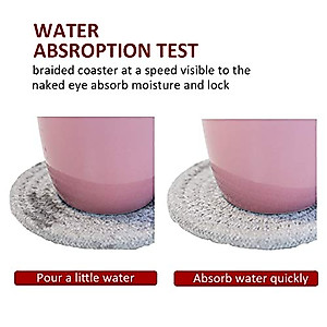 Absorbent Drink Coasters Handmade Braided Drink Coasters 6 Pack (4.3 Inch, Round, 8mm Thick) Super Absorbent Heat-Resistant Coasters for Drinks Great Housewarming Gift (Beige, 6 Pack)