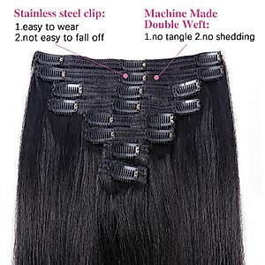 Mihugass Remy Hair Extensions Full and Thick 14 Inch Brazilian Silky Straight Clip in Human Hair for Black Women Natural Black 8pcs with 18Clips Per Set 120 Gram