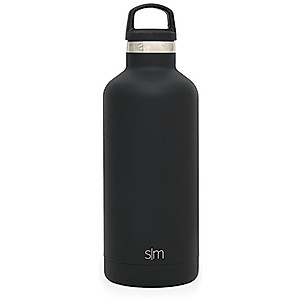 Simple Modern Insulated Water Bottle with Handle Lid 1 Liter Reusable Ascent Narrow Mouth Stainless Steel Thermos Flask, 32oz Handle Lid, Midnight Black