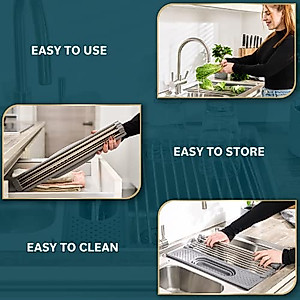 Sink Drying Rack - Roll Up Dish Drying Rack, Over The Sink Dish Drying Rack For Kitchen Sink Accessories Dish Drying Rack Over The Sink, Roll Up Dish Drying Rack Over The Sink Kitchen -17.3 x14.6 Gray
