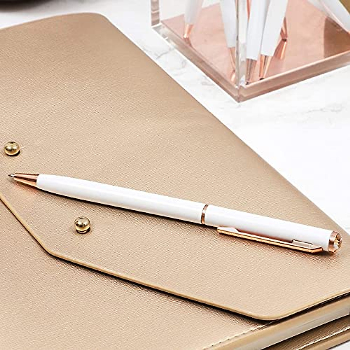 White Ball Point Pens and Rose Gold Gemstone (8-Pack)