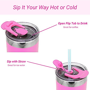 Drinco - 20 oz Stainless Steel Tumbler | Double Walled Vacuum Insulated Mug With Lid, 2 Straws, For Hot & Cold Drinks (20oz, 20oz Island Pink)