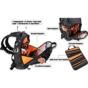 77-Pockets Tool backpack, Tool backpack for men, HVAC tool bag backpack, Electricians backpack tool bag, Large electrician backpack, Tool backpack for electricians, Tool backpack for construction