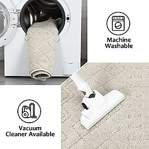 COZYLOOM Area Rug 3x5 Shag Entryway Rug Moroccan Farmhouse Area Rug Beige Rug Nursery Decor Non-Slip Boho Textured Rug Non-Shedding Low Pile Area Rug for Living Room Bedroom Dining Room Home Office