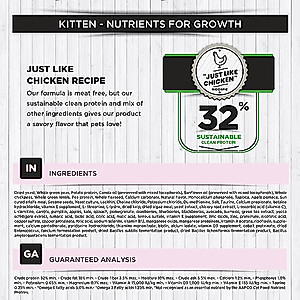 Nature's HUG Nutrients for Growth Kitten Dry Cat Food for Sensitive Stomachs, 4 lbs., Grain Free and Non-GMO, Hypoallergenic, Sustainable Clean Protein with Probiotics, Ages 2-12 Months