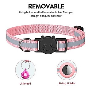 AirTag Cat Collar, Reflective Air Tag Cat Collar with Bell and Prefect Size Waterproof Airtag Holder Compatible with Apple Airtag, Cat Airtag Collar with Breakaway Safety Buckle for Kitten Puppy