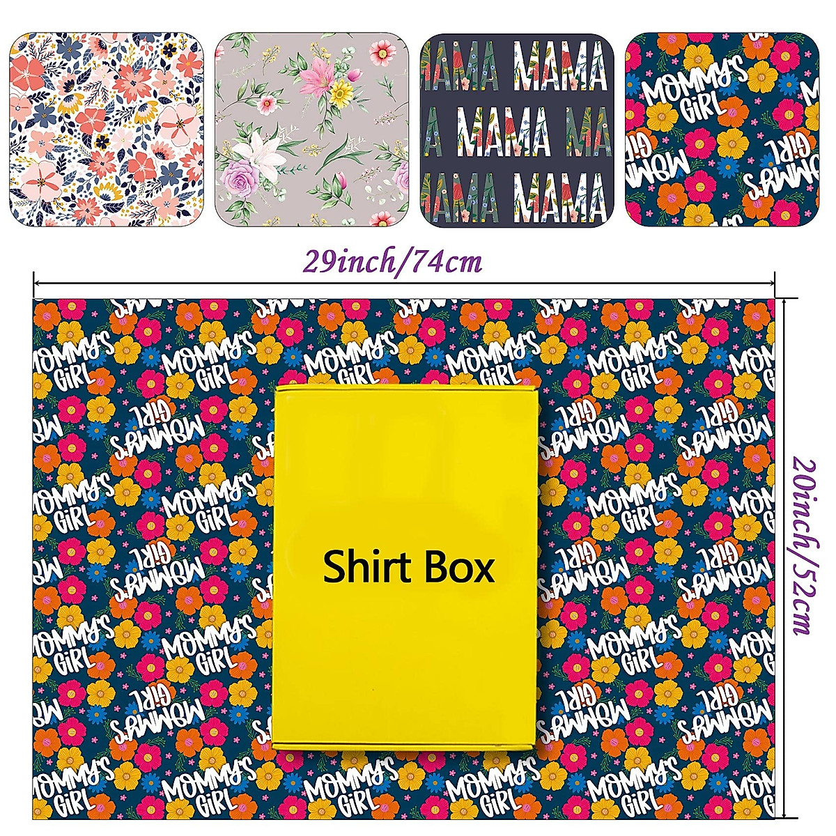 WAPLIGHAL Floral Wrapping Paper - Colorful Floral, Peony, MAMA and Mommys Girl Letter Designs - 8 Folded Sheets (20 x 29 Inches)