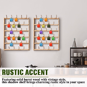 Blosssound Wall Mounted Oversize Coffee Mug Rack Rustic Wood Mug Rack Wall Mounted Storage for 27 Cups Mug Holder Wall Mounted Jar Plate Holder for Home Display and Collection, 34 x 26.75 x 4 Inches