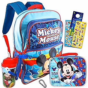Disney Bundle Disney Mickey Mouse Backpack and Lunch Box Set - 6 Pc School Supplies Bundle with 16'' Backpack, Insulated Box, Canteen, Stickers, More (Disney Gifts)