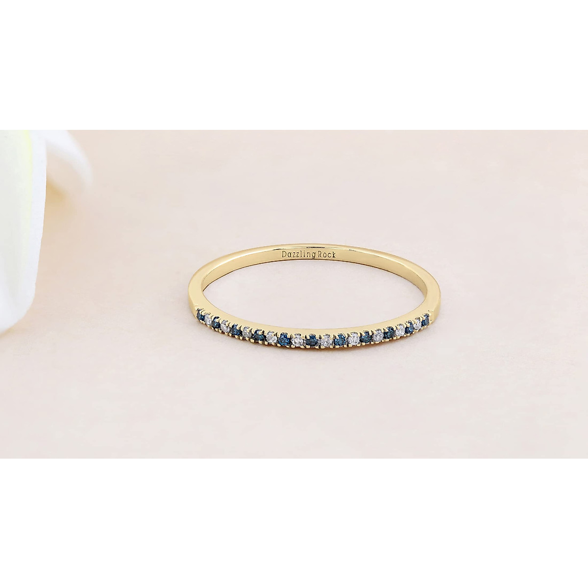 Dazzlingrock Collection 0.08 Carat (ctw) Alternate Round Blue & White Diamond Dainty Stackable Wedding Band for Her in 10K Yellow Gold Size 7