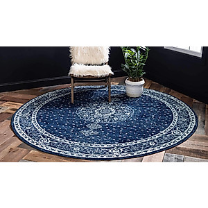 Unique Loom Bromley Collection Area Rug - Midnight (7' 10" Round, Navy Blue/ Ivory)