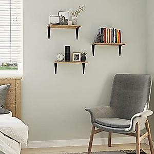 Wallniture Arras 17"x8" Wall Bookshelves for Living Room Decor Kitchen Organization Office Decor, Shelves for Bedroom & Bathroom Storage Set of 3, Burnt Finish