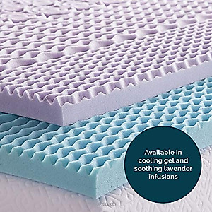 LUCID 2 Inch 5 Zone Lavender Memory Foam Mattress Topper - Queen & Protector, Queen, White