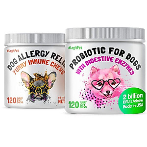 LEGITPET Allergy Relief Chews for Dogs & Immune Support with Kelp, Colostrum & Bee Pollen 120 Soft Chews and Probiotics for Dogs with Natural Digestive Enzymes 120 Soft Chews Bundle - Made in USA