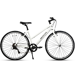 AVASTA Road Hybrid Bike for Women Female Lightweight Step Through 700c Aluminum Alloy Frame City Commuter Comfort Lady Bicycle, 7-Speed Drivetrain, Color White