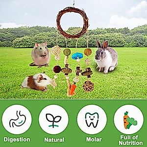 Small Pet Bunny Chew Toys, Bunny Cage Hanging Chew Toys, Handmade Rattan Ring Toys with All Natural Snacks for Bunnies Chinchillas Hamsters Guinea Pigs Teeth Grinding Exercise and Fun