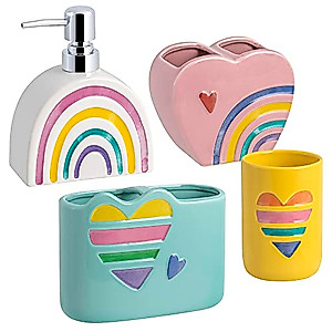 Allure Home Creation Rainbow Hearts 4-Piece Ceramic Bathoom Accessory Set