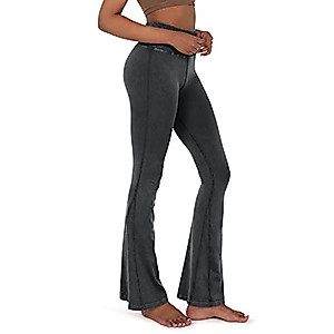 ODODOS Seamless Flare Leggings for Women Ribbed High Waist Gym Workout Casual Bootcut Yoga Pants, Black, Medium/Large