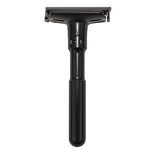 River Lake Double Edge Safety Shaving Razor Adjustable Matte Black Razor RZ700 Long Handle Stainless Classic Safety Shaver Razor (1 Razor & 10 pcs Titanium Coated Blades)