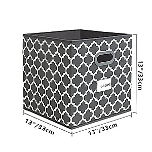 homyfort Cube Storage Organizer Bins 13x13 - Fabric Storage Cubes Bin Foldable Baskets Square Box with Labels and Dual Plastic Handles for Shelf, Nursery, Cabinet, Clothes, Toys, Set of 4 (Grey)