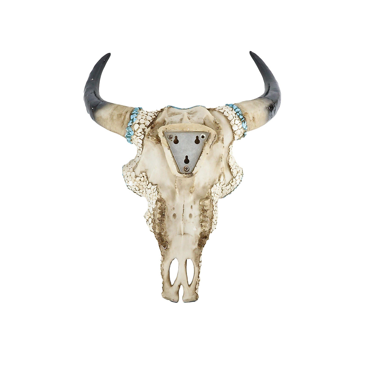 Ebros Gift 16.5" High Large Western Southwest Steer Bison Buffalo Bull Cow Skull Head with Mosaic Turquoise and Red Aztec Sun Teardrop Gems Design Wall Mount Decor Native Indian Accent Skulls