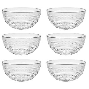 Fortessa Jupiter Vintage Glassware Collection 5 Inch Cereal Salad Dessert Snack All-Purpose Bowl 6 Pack, Clear, 14 Ounce (6 Pack)
