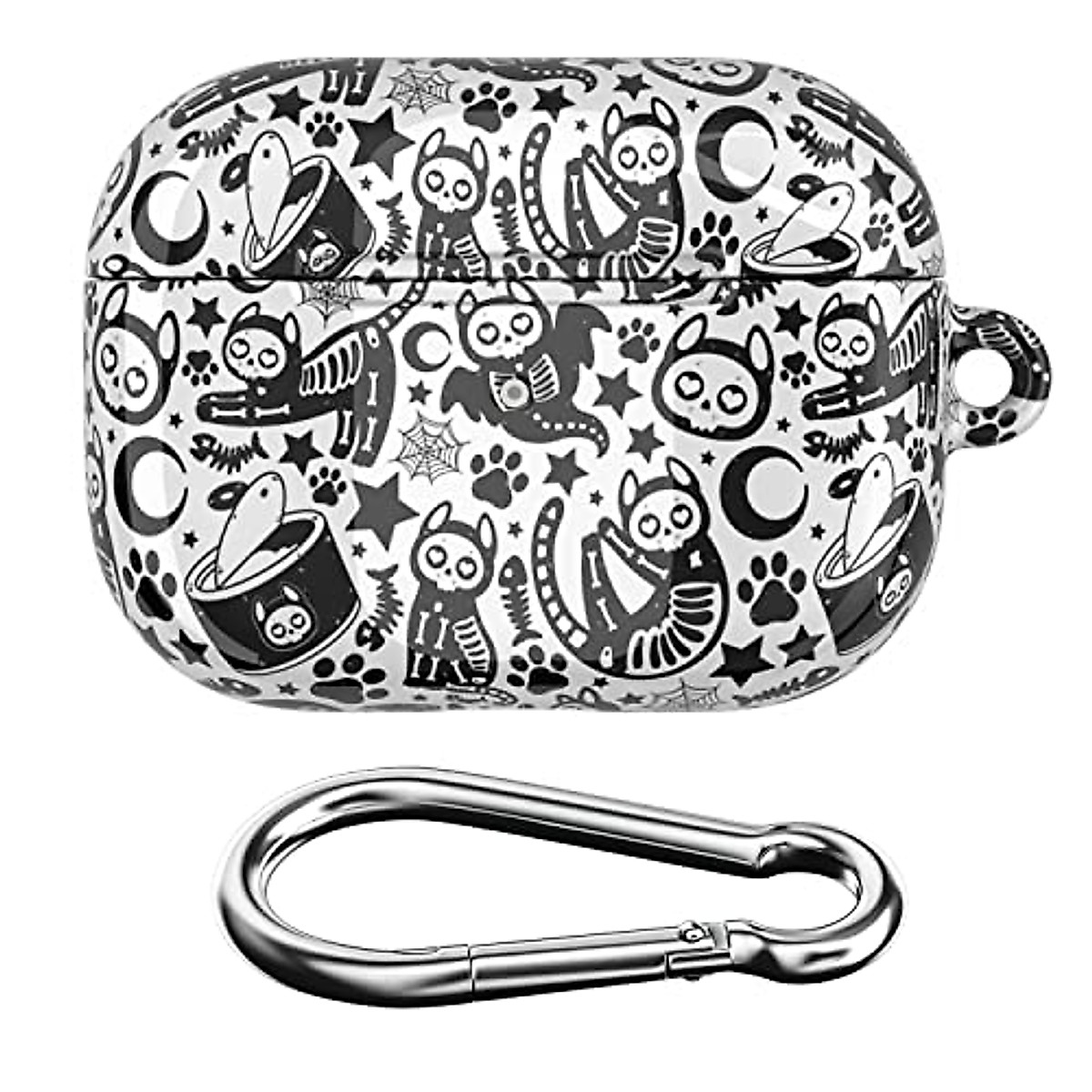 Hard Case Compatible with AirPods Pro 2 | AirPods Pro | AirPods 3 gen 2 1 Skeleton Design Spooky Cover Portable Cute Black Plastic with Keychain Halloween Protective Shockproof Bats Earpods Cat Hook