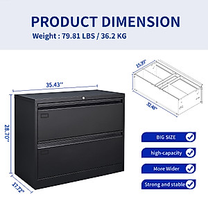 2 Drawer Lateral Filing Cabinet for Legal/Letter A4 Size, Large Deep Drawers Locked by Keys, Locking Wide File Cabinet for Home Office, Metal Steel, Black