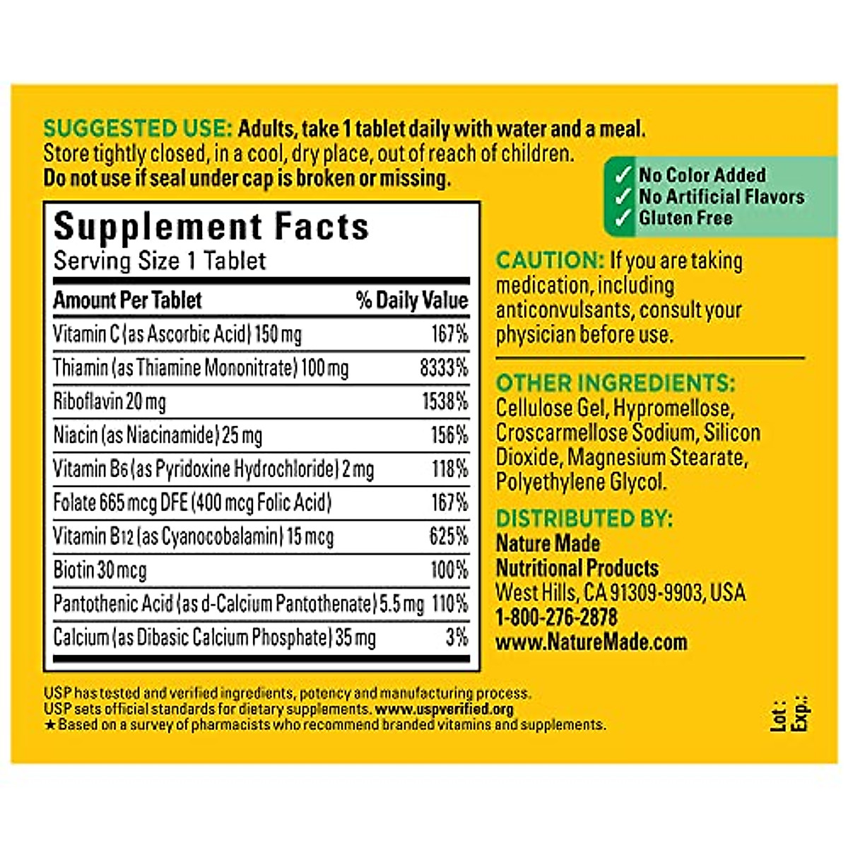 Nature Made Super B Complex with Vitamin C and Folic Acid, Dietary Supplement for Immune Support, 140 Tablets, 140 Day Supply