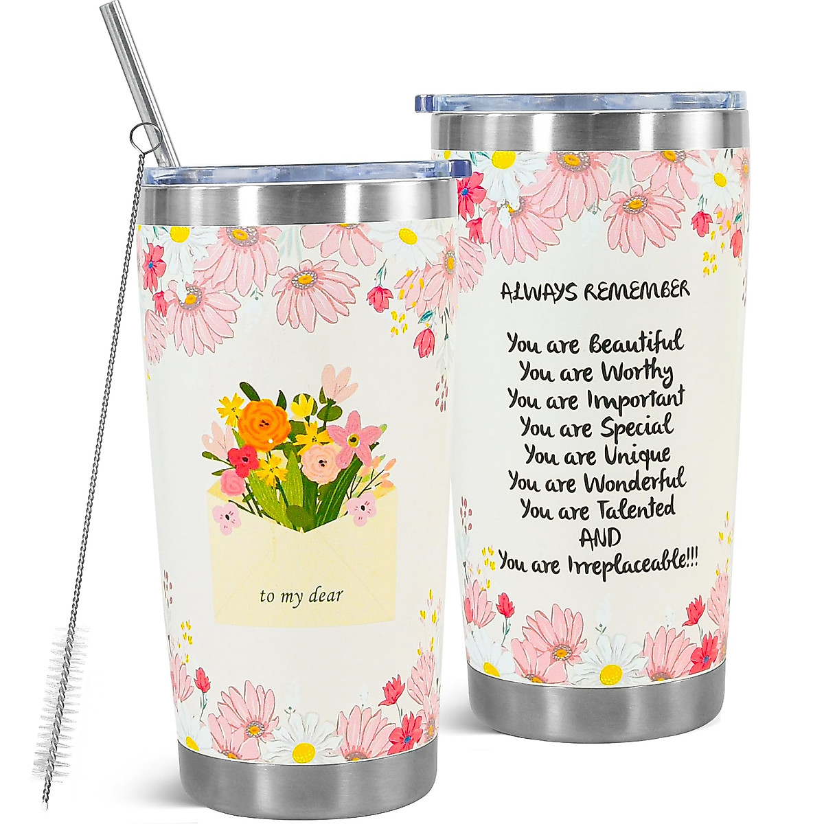 Icesip 20oz Inspirational Stainless Steel Tumbler with Straw & Brush - Best Friend Friendship, Holiday and Christmas Gifts, For Women Tumblers,Leakproof Travel Mug