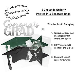 Cheerland Green Graduation Party Decoration Kit Black Cap Decor Shiny Congrats Grad Banner Star Hat Garland Hanging Streamer Banner Backdrop Background for Ceiling Home Classroom