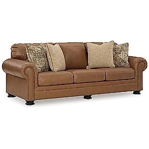 Signature Design by Ashley Carianna Classic Leather Match Sofa with Nailhead Trim, Dark Brown