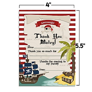 Pirate Treasure Map Birthday Thank You Notes, Ten 4" x 5.5" Fill In The Blank Cards with 10 White Envelopes by AmandaCreation
